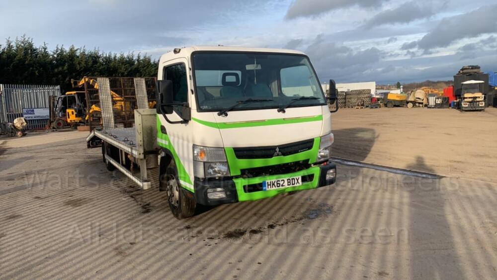 2012 MITSUBISHI CANTER 7.5t 18ft beaver tail plant wagon c/w hydraulic ...